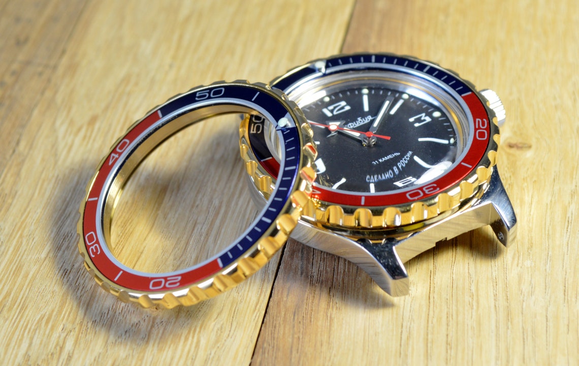 The Gearwheel Vostok Gold Bezel Watch Custom Bezels Amphibia & - Etsy