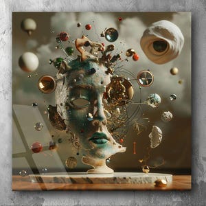 Surreal Mask Art - 3D Abstract Sculpture With Floating Orbs and Cosmic ...