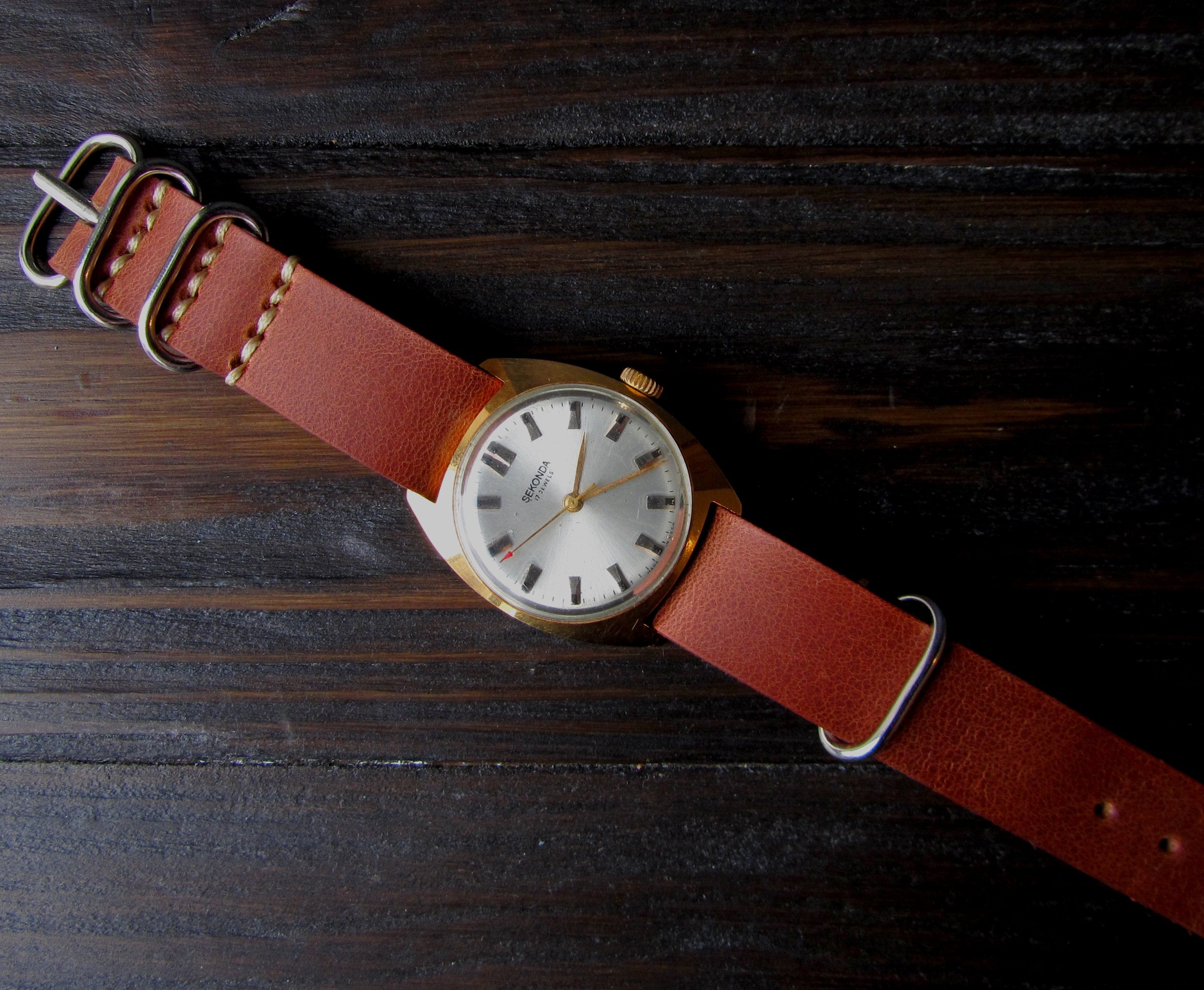 Seconda Watch Gold plated AU10 Wrist mens watch Ruby | Etsy