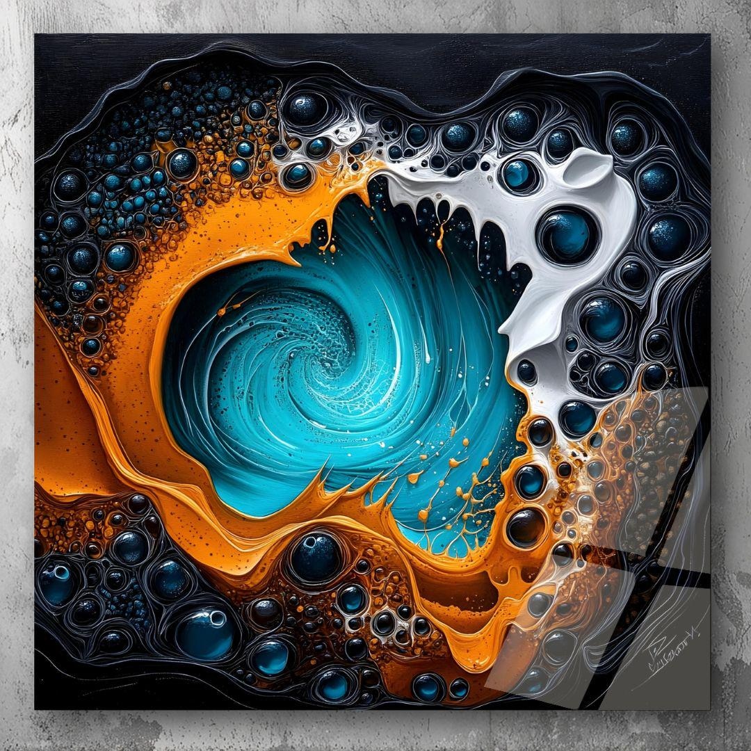 Abstract 3D Acrylic Wall Art: UV Printed Fluid Wave Design, Bold Orange ...
