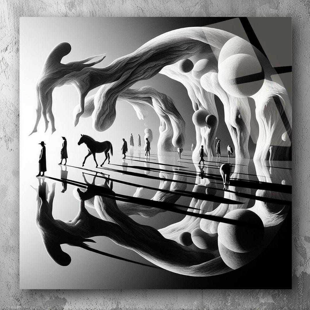 Surreal Black and White Dreamscape Abstract 3D Acrylic Wall Art with ...