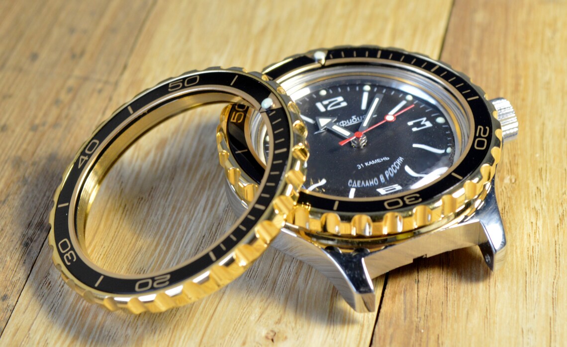 The Gearwheel Vostok Gold Bezel Watch Custom Bezels Amphibia & - Etsy
