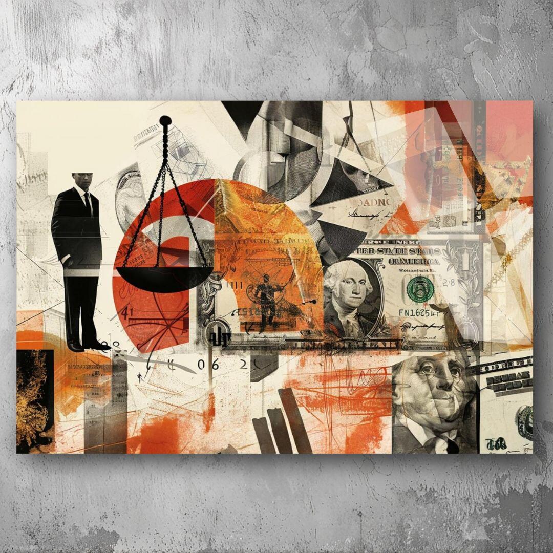 Glass 3D Painting Abstract Collage Art: Legal & Economic Symbols, UV ...