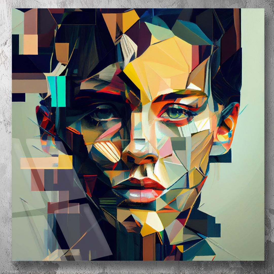 Abstract Geometric Portrait UV Printed Acrylic Glass Wall Art Modern ...