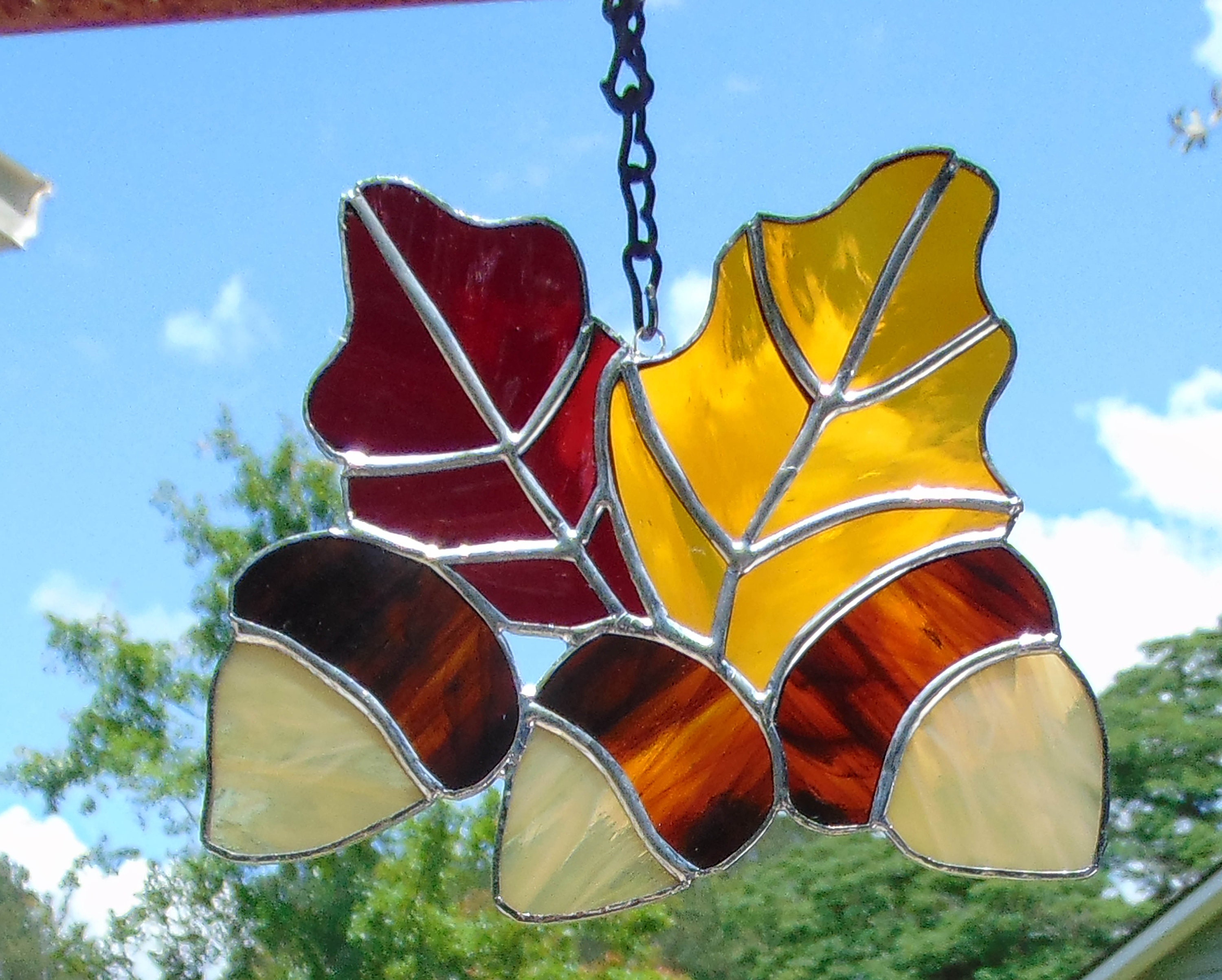 Fall Leaves and Acorns Stained Glass Wall Hanging Autumn Suncatcher ...