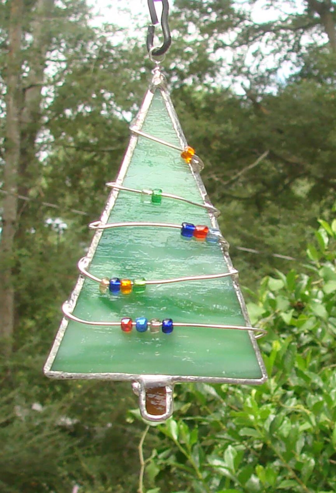 Handmade Wire and Bead Wrapped Stained Glass Christmas Tree Ornament - Etsy