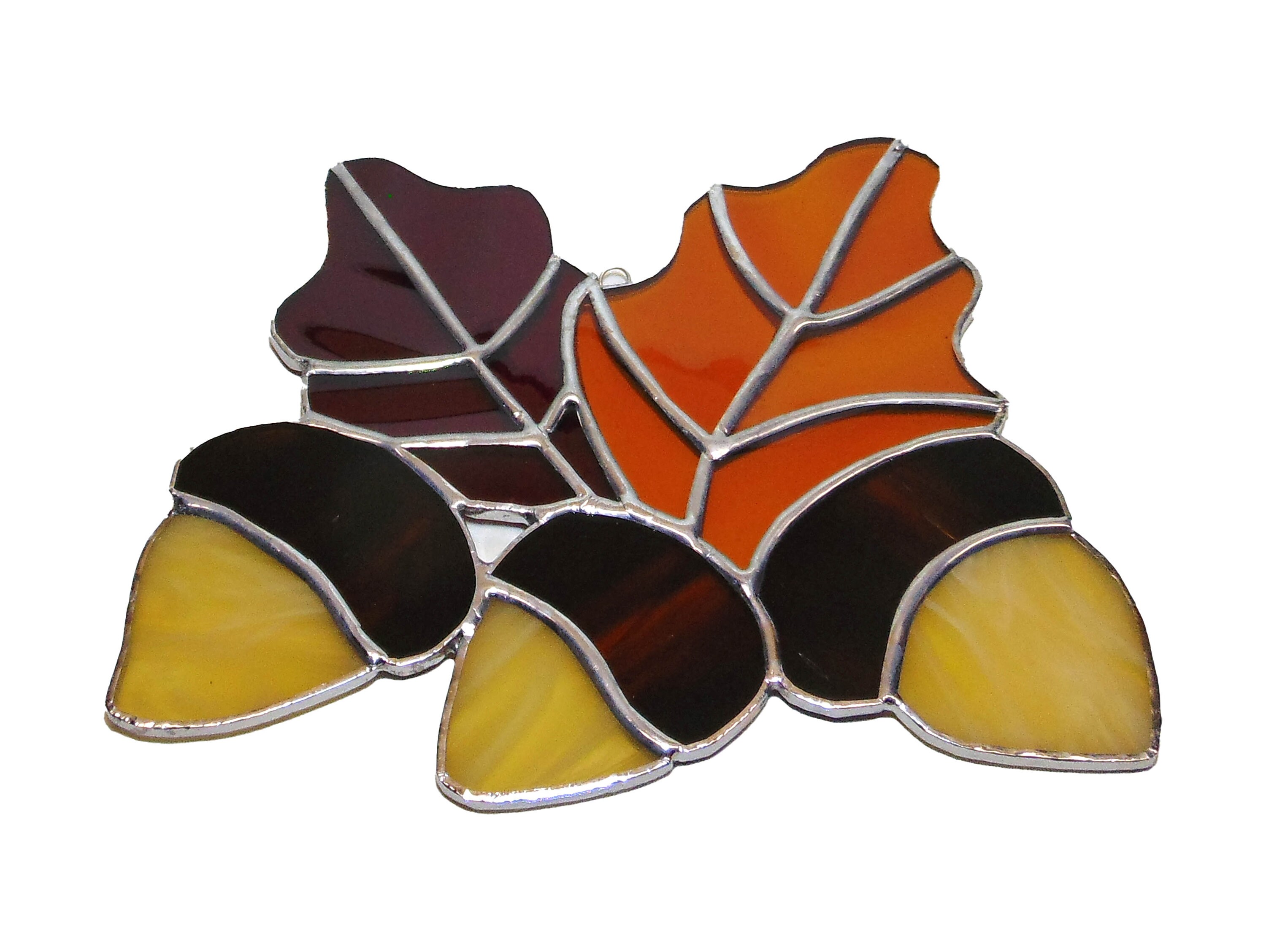 Fall Leaves and Acorns Stained Glass Wall Hanging Autumn Suncatcher ...