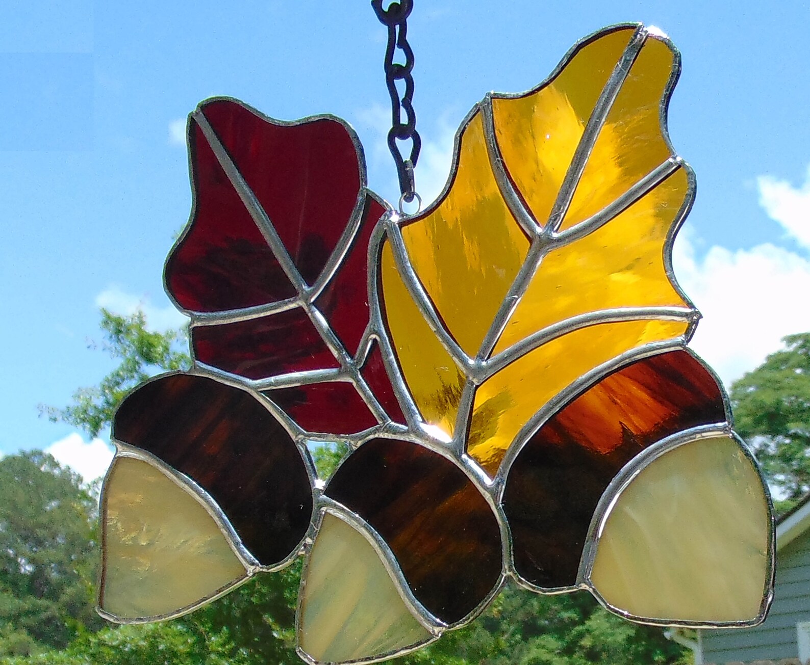 Fall Leaves and Acorns Stained Glass Wall Hanging Autumn Suncatcher ...