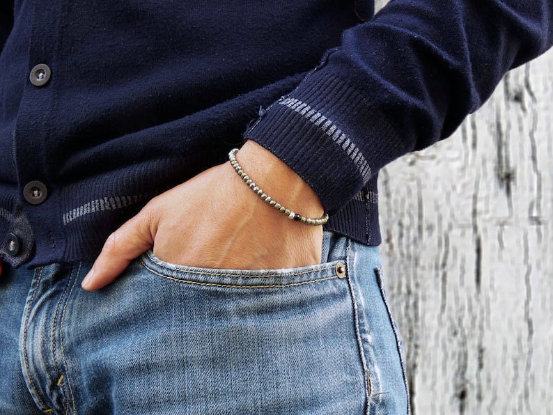 Pyrite Bracelet. Mens Gemstones Bracelet. Pyrite Bracelet for Man. Mens ...