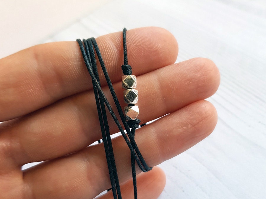Adjustable Cord Necklace for Men With Silver Nuggets. Men Necklace ...