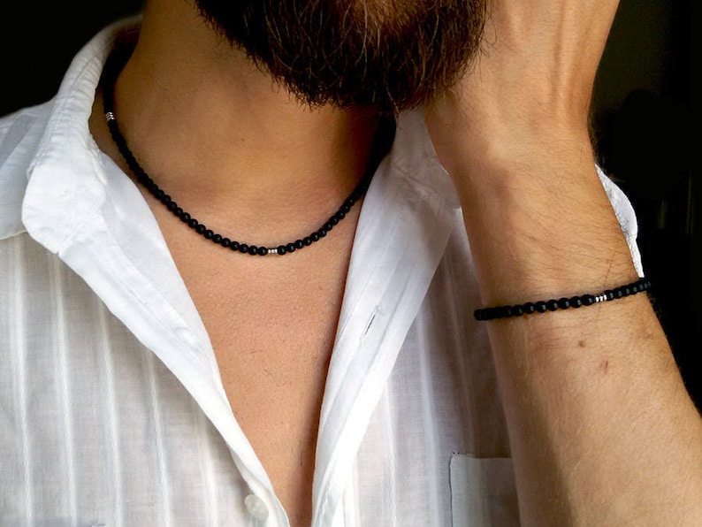 Collana uomo Onice Nero e Acciaio. Collana per lui in onice e - Etsy Italia