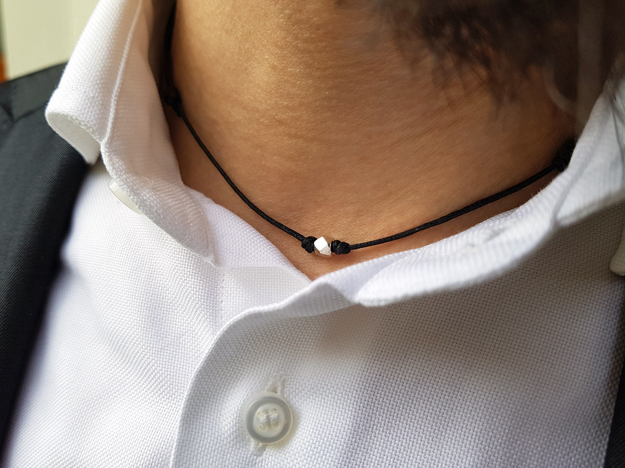 Adjustable Cord Necklace for Men With Silver Nuggets. Men Necklace ...