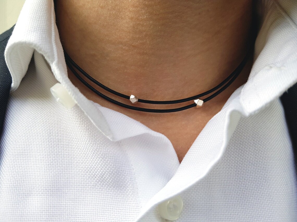 Mens Leather Necklace. Leather Choker for Man With Silver - Etsy