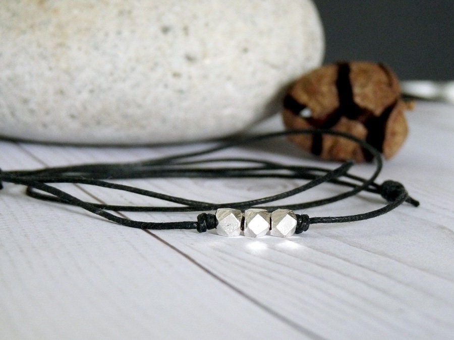 Adjustable Cord Necklace for Men With Silver Nuggets. Men Necklace ...