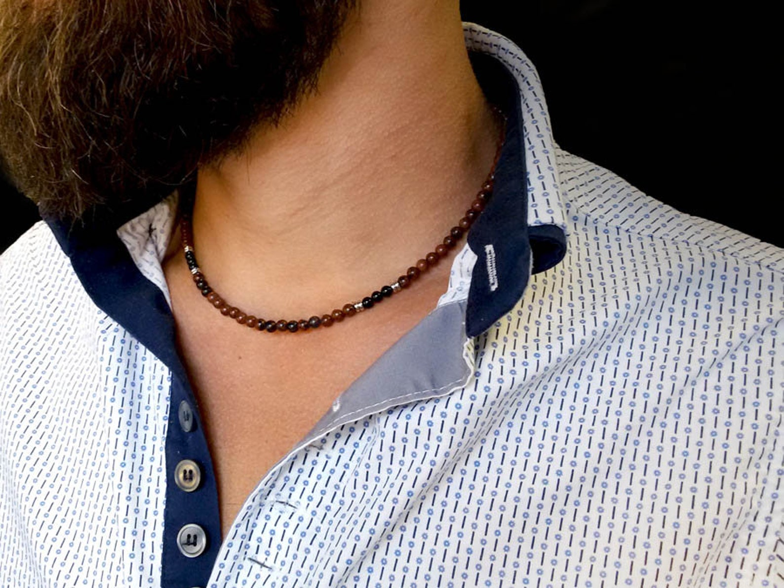 Collana uomo in Ossidiana. Collana in Ossidiana Onice Acciaio. Collana ...