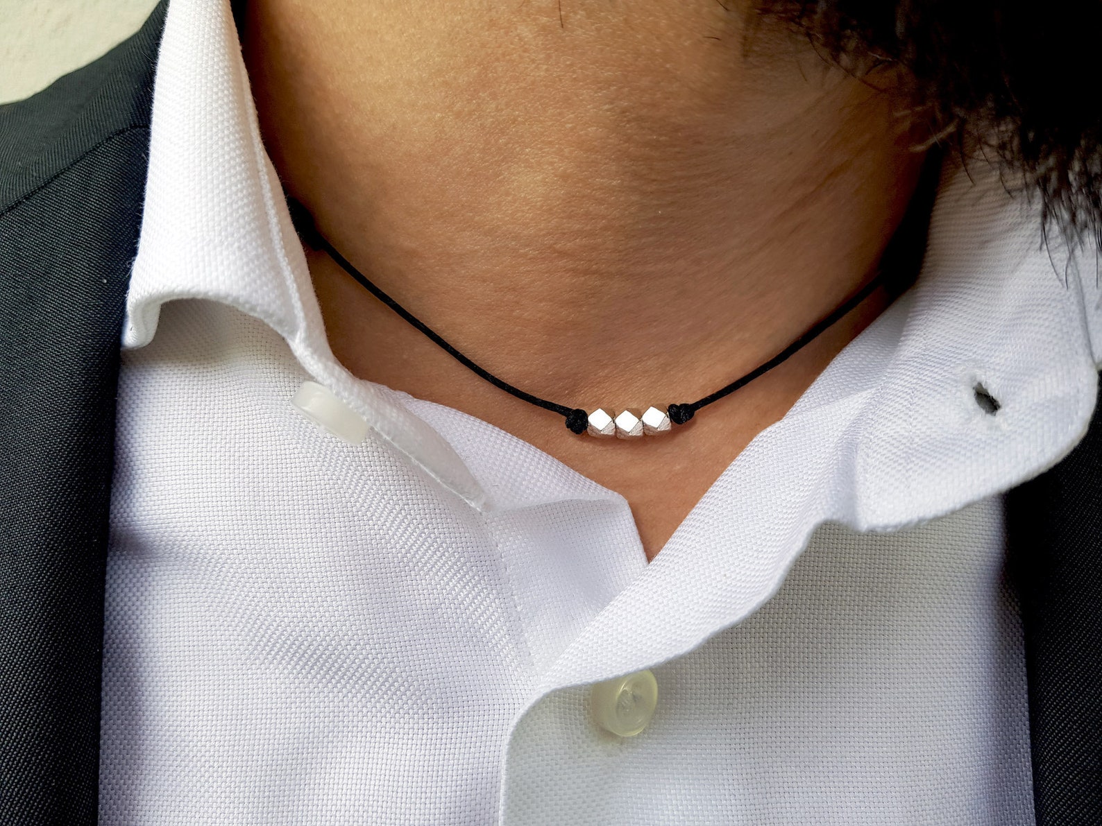 Adjustable Cord Necklace for Men With Silver Nuggets. Men Necklace ...