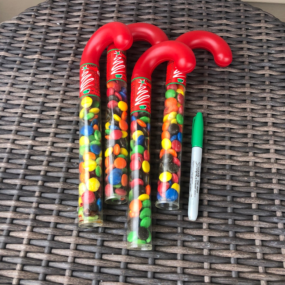 Lot of 4 Sealed Plastic Candy Cane Tube Container Vintage With Content ...