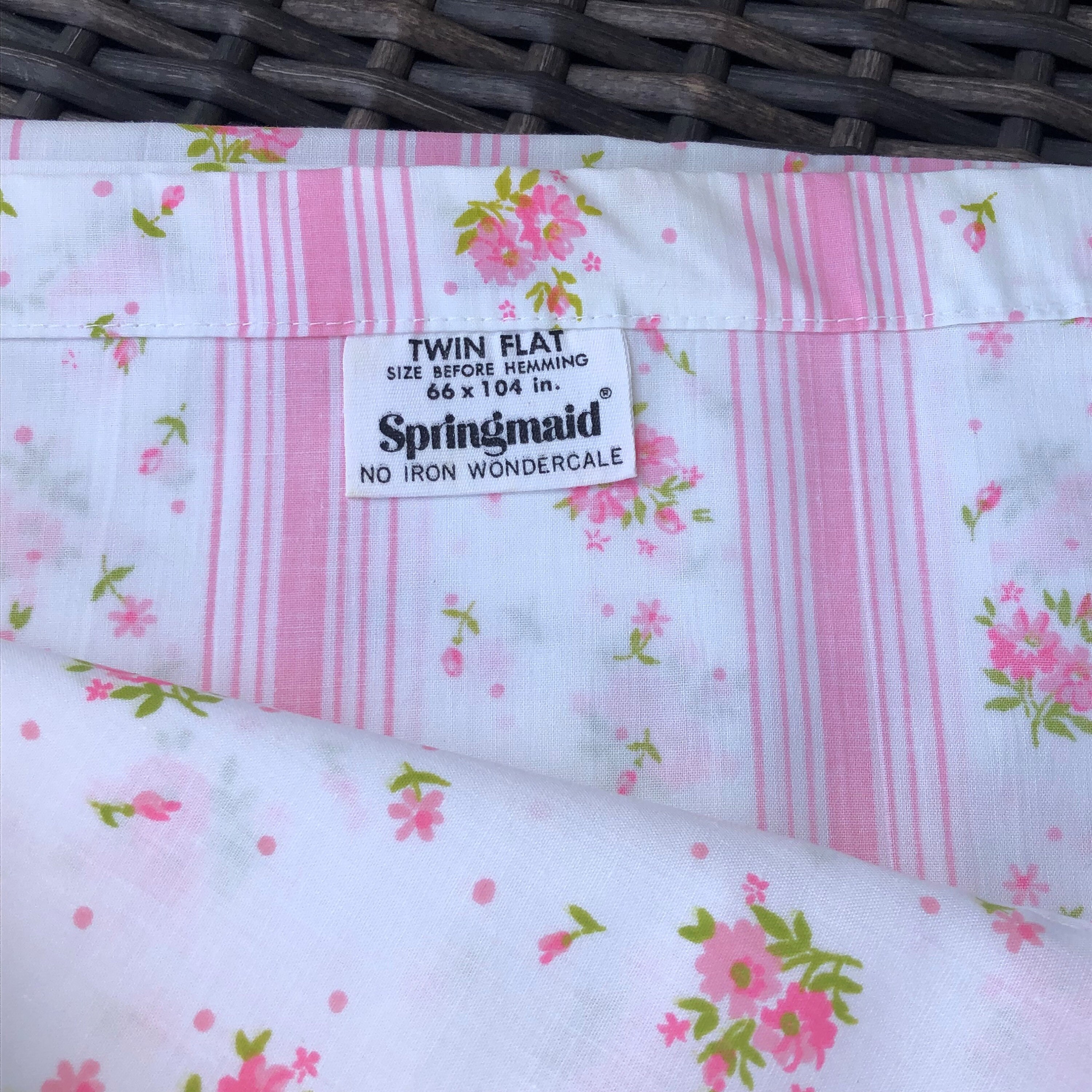 Vtg 80s Springmaid USA Lace, Pink Dimity Delight TWIN FLAT Sheet 50 50 ...