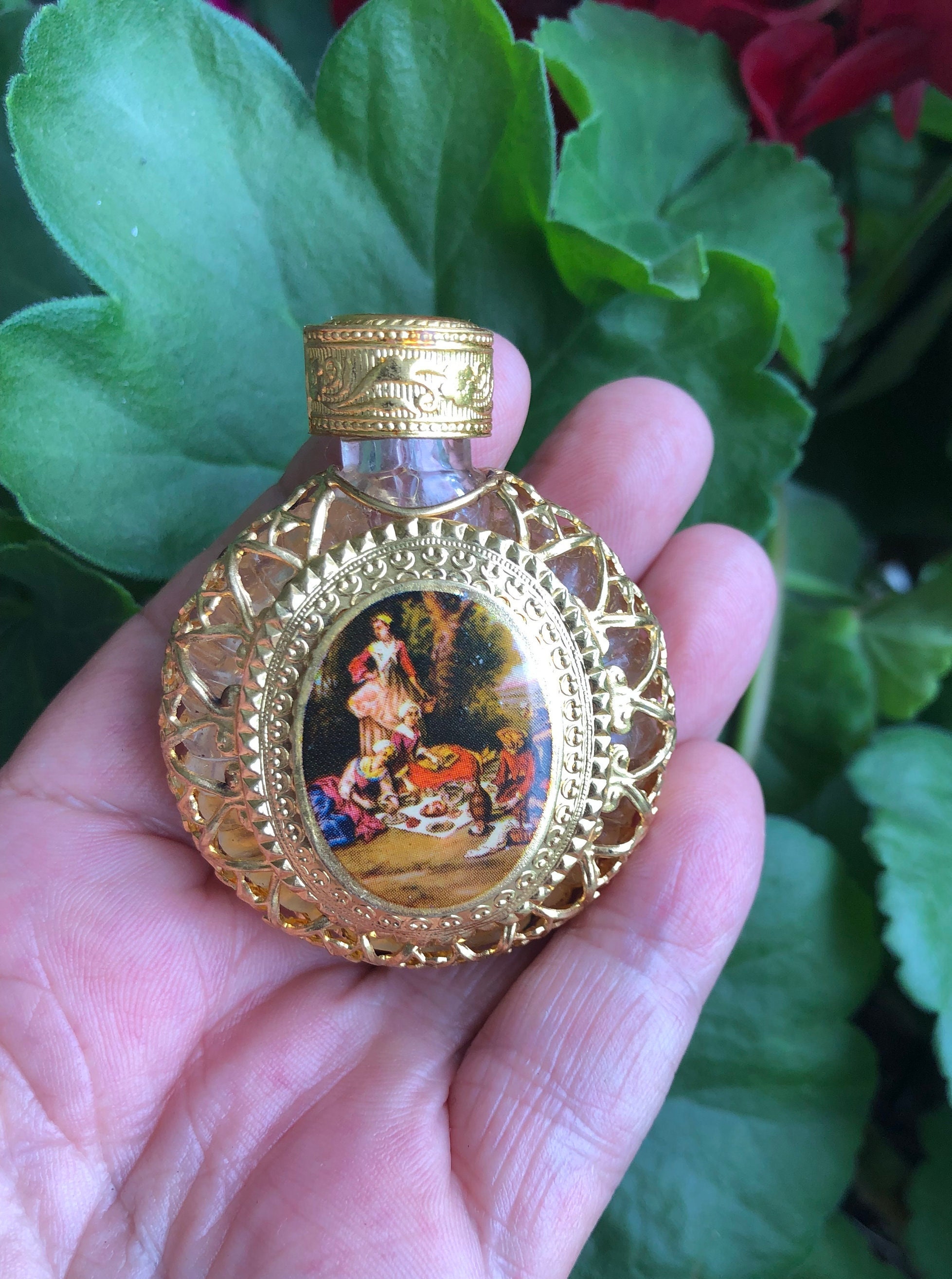 Bohemian - Small Glass Perfume W Dip Wand, Gilt Metal Mount and Cap ...