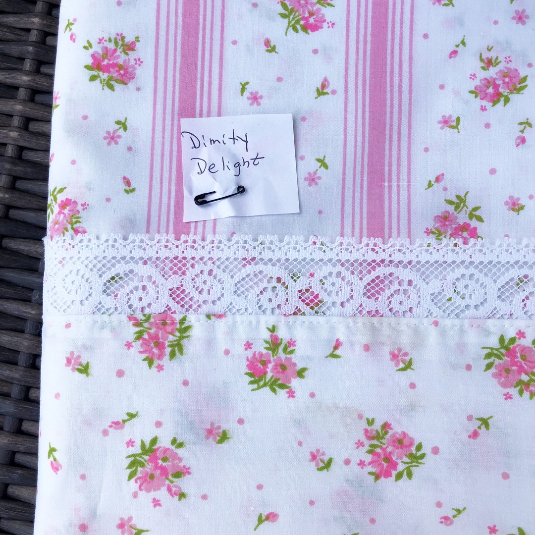 Vtg 80s Springmaid USA Lace, Pink Dimity Delight TWIN FLAT Sheet 50 50 ...