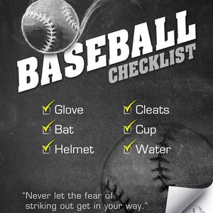 BASEBALL Sports Gear Checklist for Kids - 8"x10" Art for Digital ...