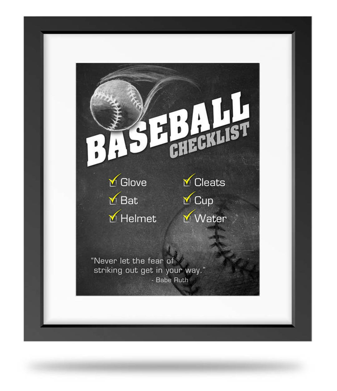 BASEBALL Sports Gear Checklist for Kids - 8"x10" Art for Digital ...