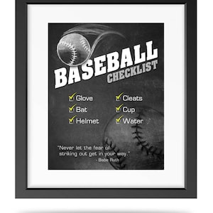 BASEBALL Sports Gear Checklist for Kids - 8"x10" Art for Digital ...