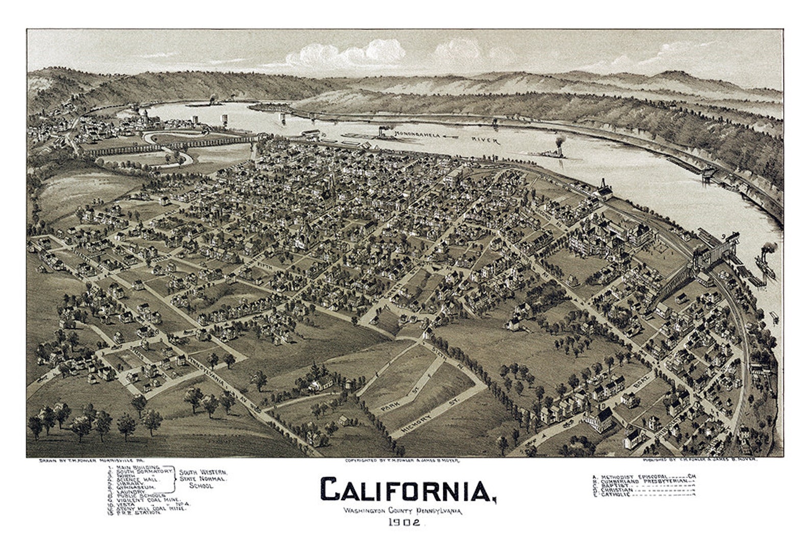 Perspective Map of California Pennsylvania 1902 SKU 0321 - Etsy