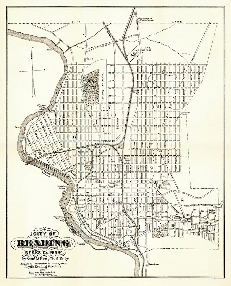 Map of Reading - Pennsylvania - 1877 - SKU 0091 - Etsy