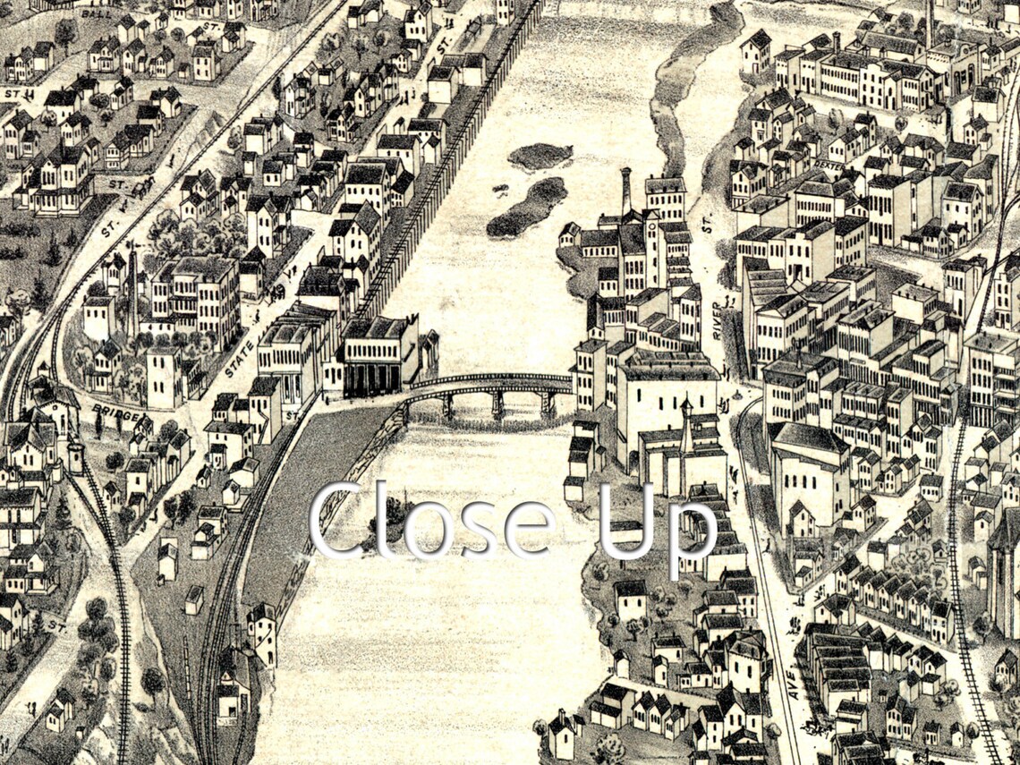 Bird's Eye View of the City of Elgin - Illinois - 1880 - SKU 0289 - Etsy