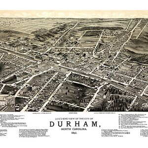 Bird's Eye View of Durham North Carolina 1891 SKU 0256 - Etsy