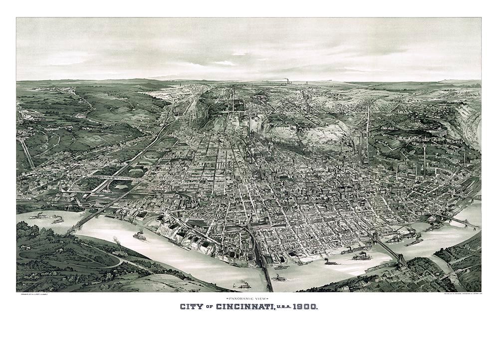 Bird's Eye View of Cincinnati - Ohio - 1900 - SKU 0245 - Etsy