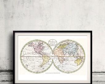 Map of the World in Hemispheres by Cruttwell 1799 SKU 0220 | Etsy