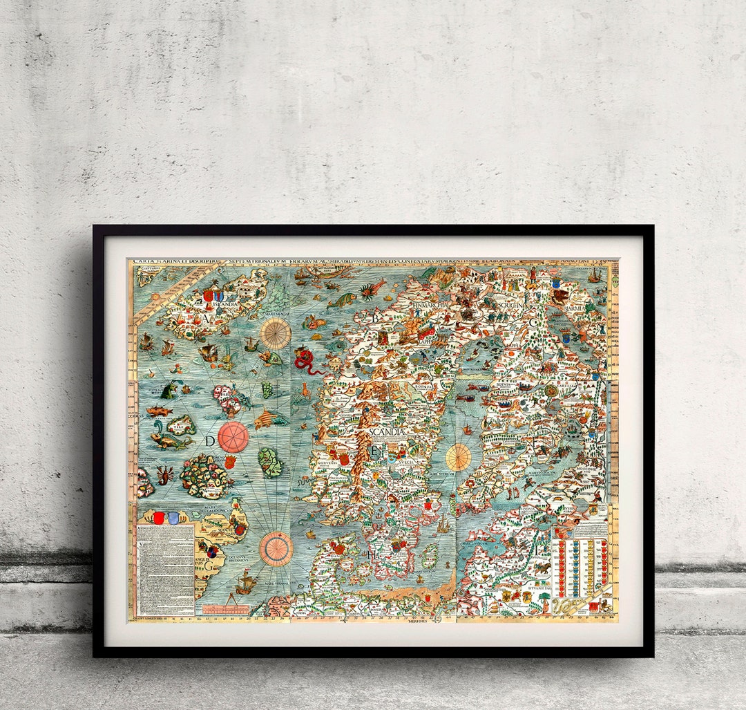 Carta Marina, Map of Scandinavia by Olaus Magnus - 1539 - SKU 0113 - Etsy