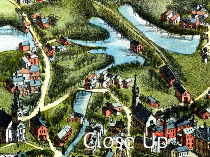 Bird's Eye View of Northborough Massachusetts 1887 - Etsy
