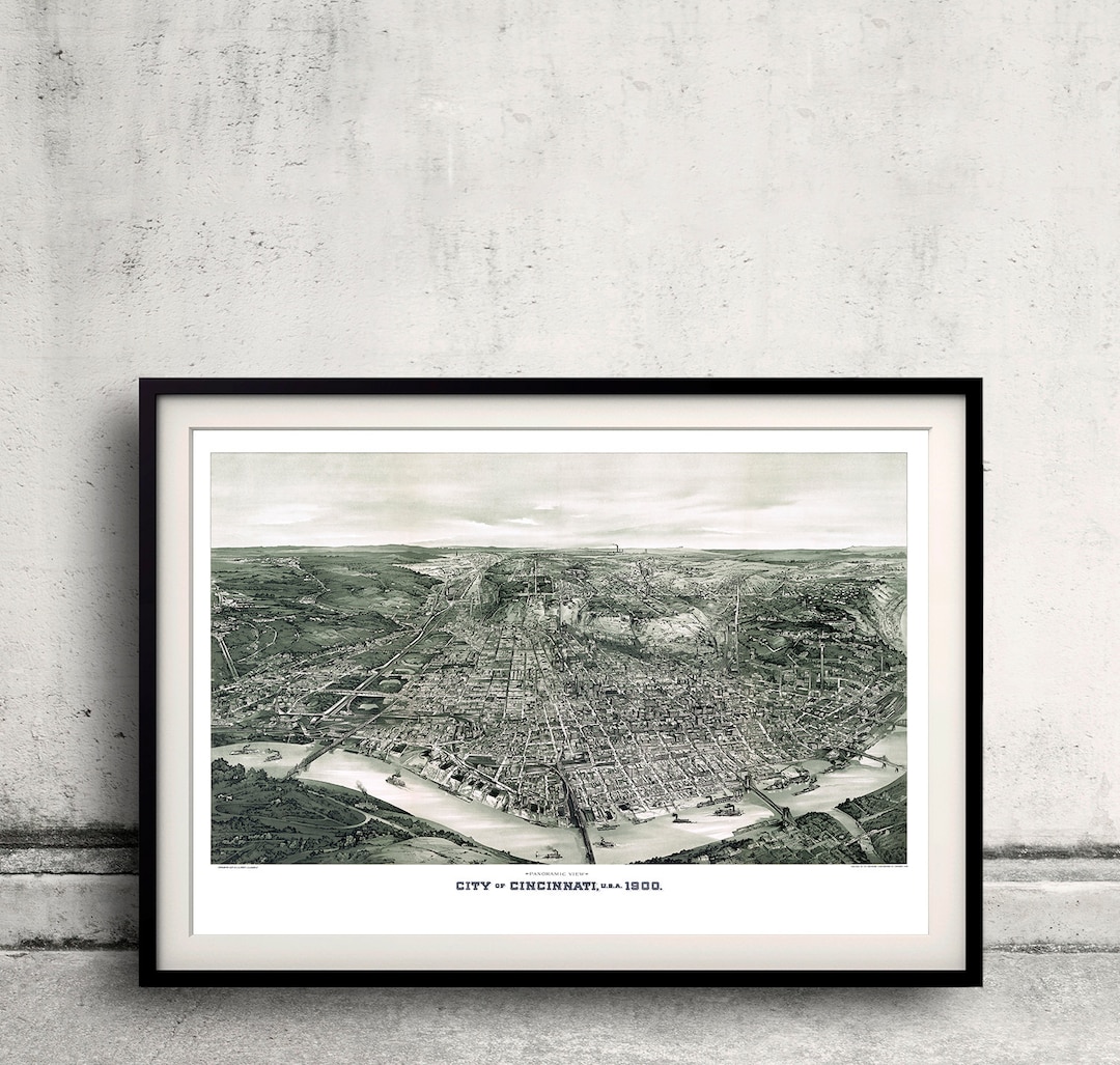 Bird's Eye View of Cincinnati - Ohio - 1900 - SKU 0245 - Etsy