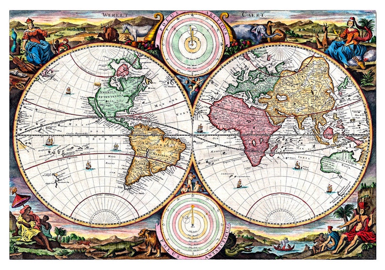 Map of the World in Two Hemispheres 1730 SKU 0207 - Etsy