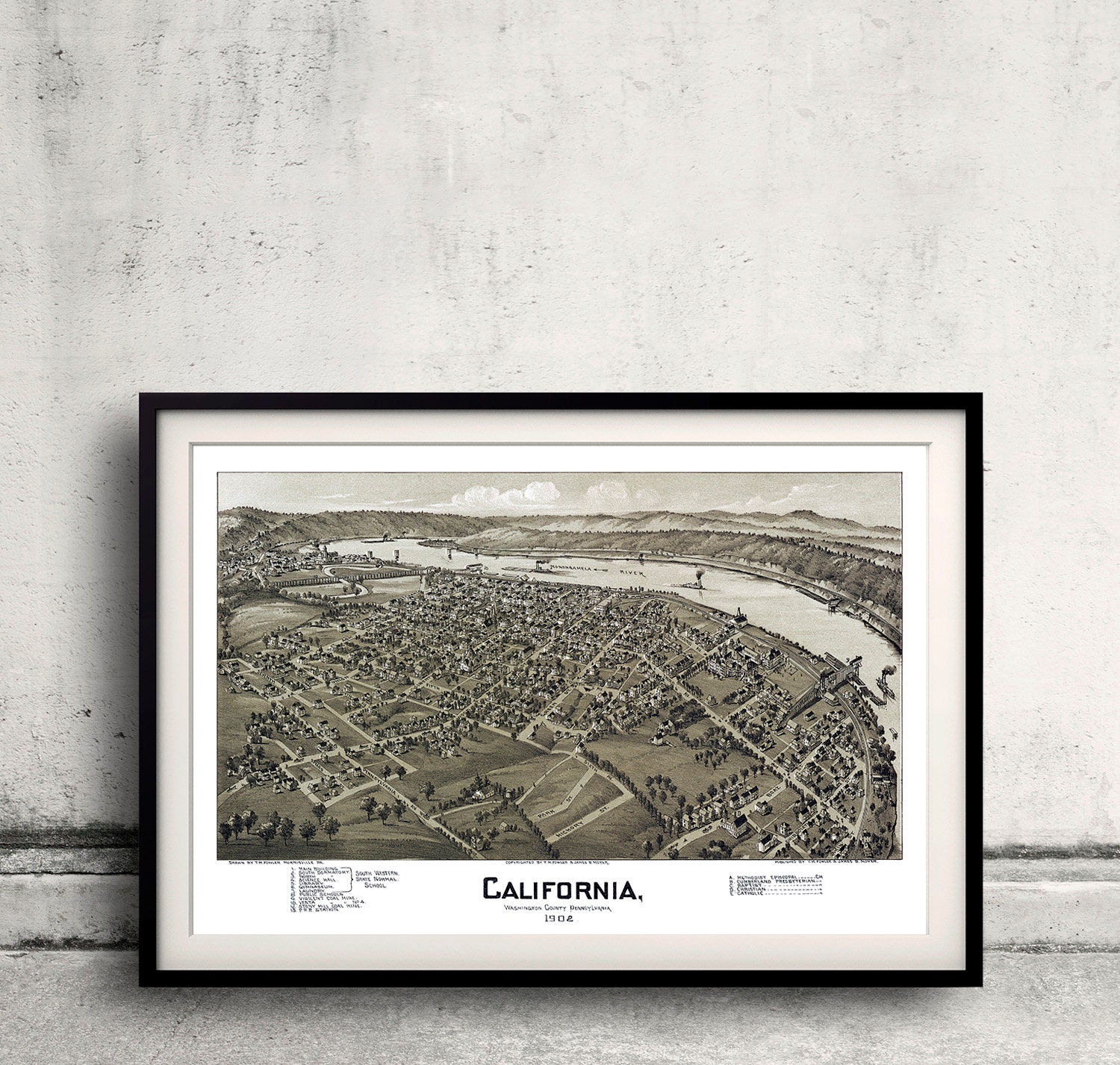 Perspective Map of California Pennsylvania 1902 SKU 0321 - Etsy
