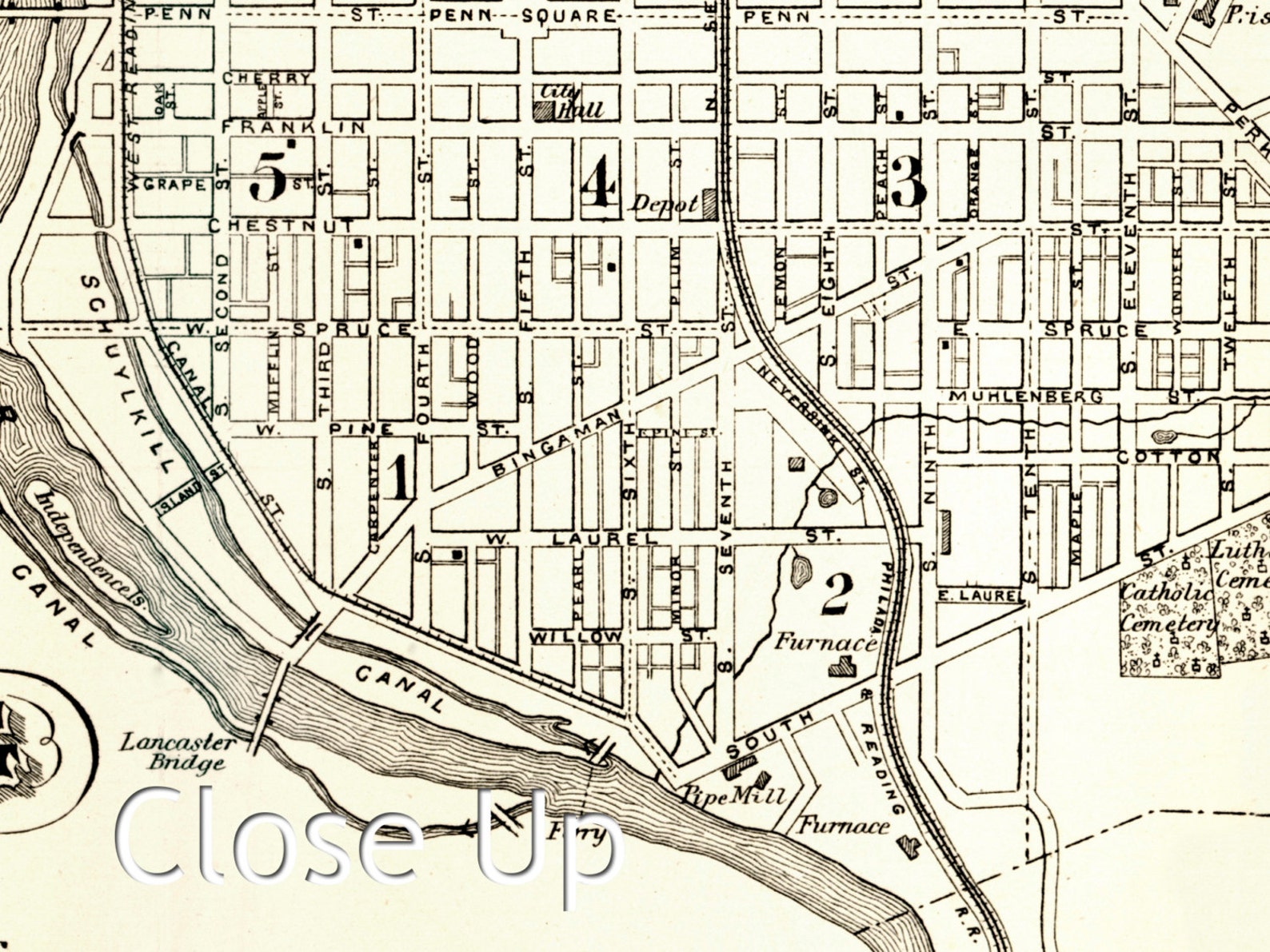 Map of Reading - Pennsylvania - 1877 - SKU 0091 - Etsy