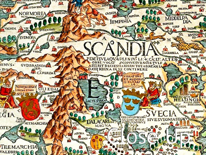 Carta Marina, Map of Scandinavia by Olaus Magnus - 1539 - SKU 0113 - Etsy