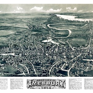 Perspective Map of Amesbury Massachusetts 1914 SKU 0314 - Etsy