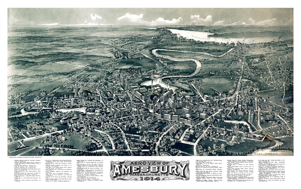 Perspective Map of Amesbury Massachusetts 1914 SKU 0314 - Etsy
