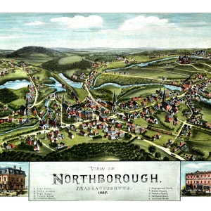 Bird's Eye View of Northborough Massachusetts 1887 SKU 0211 - Etsy
