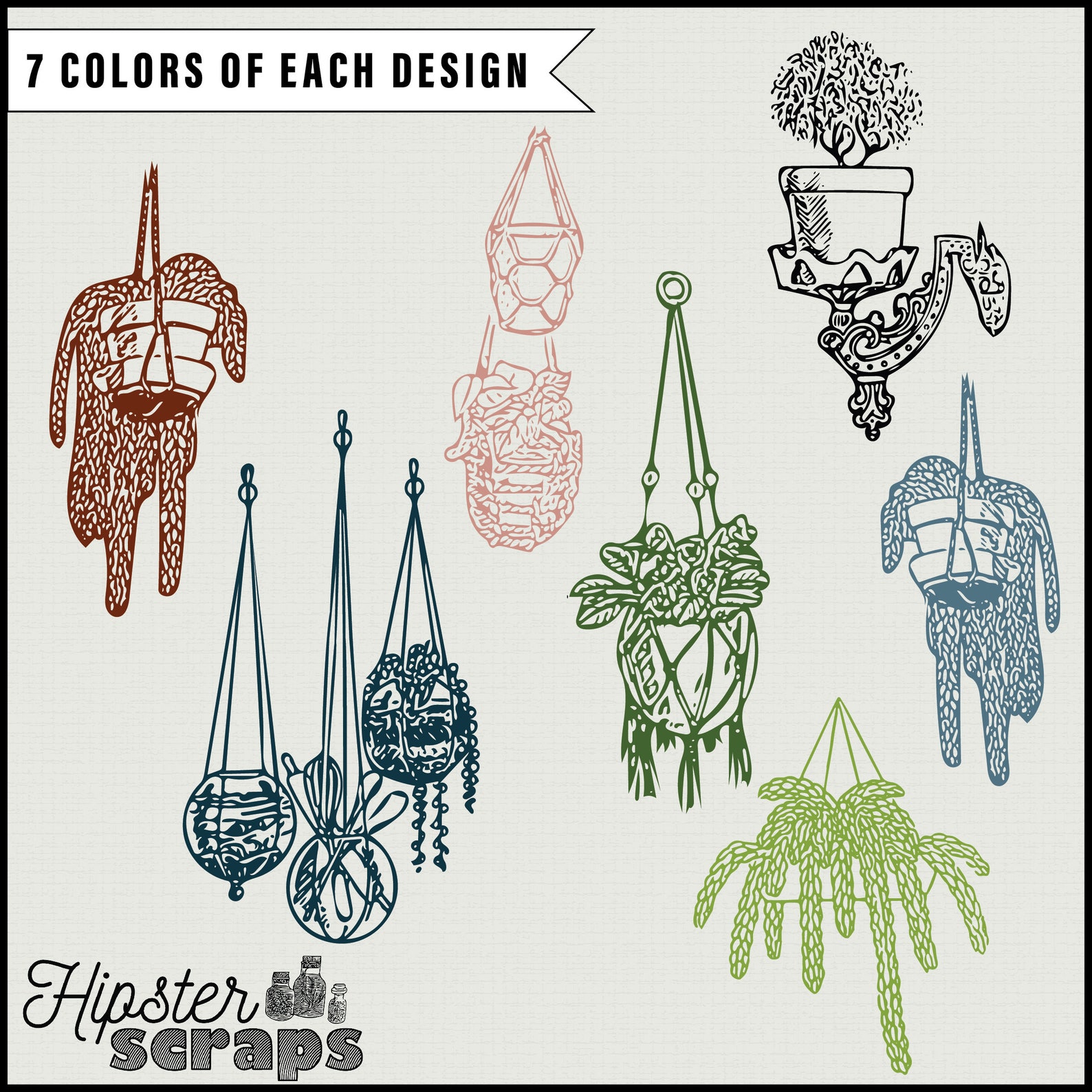 Macrame Plant Hanger Clipart, Macrame Digital Stamps, Hanging Plant ...