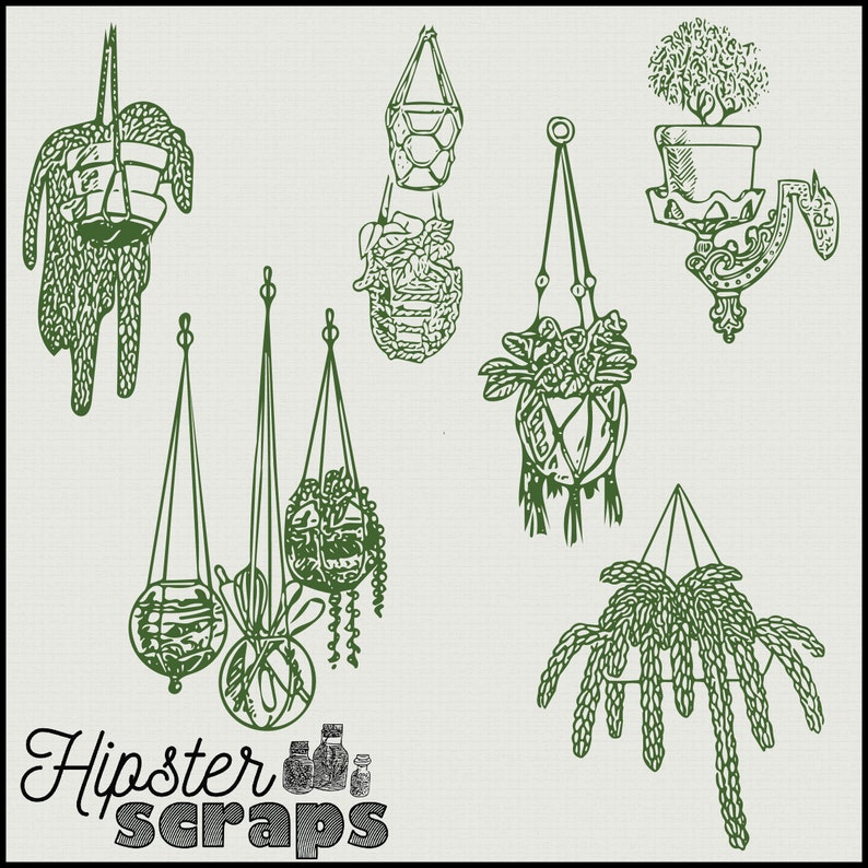 Macrame Plant Hanger Clipart, Macrame Digital Stamps, Hanging Plant ...