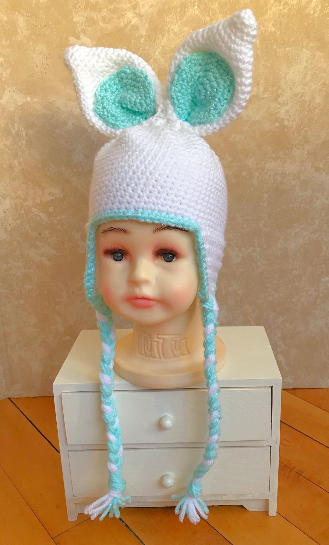 Easter Rabbit Bunny Ears Ear Flap Hat for Babies Pastel Green Sparkle ...
