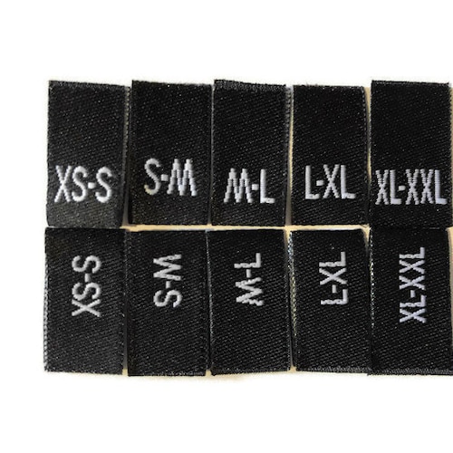 Black / White Woven Size Label Tabs Xxs Xs S M L Xl Xxl 3xl - Etsy