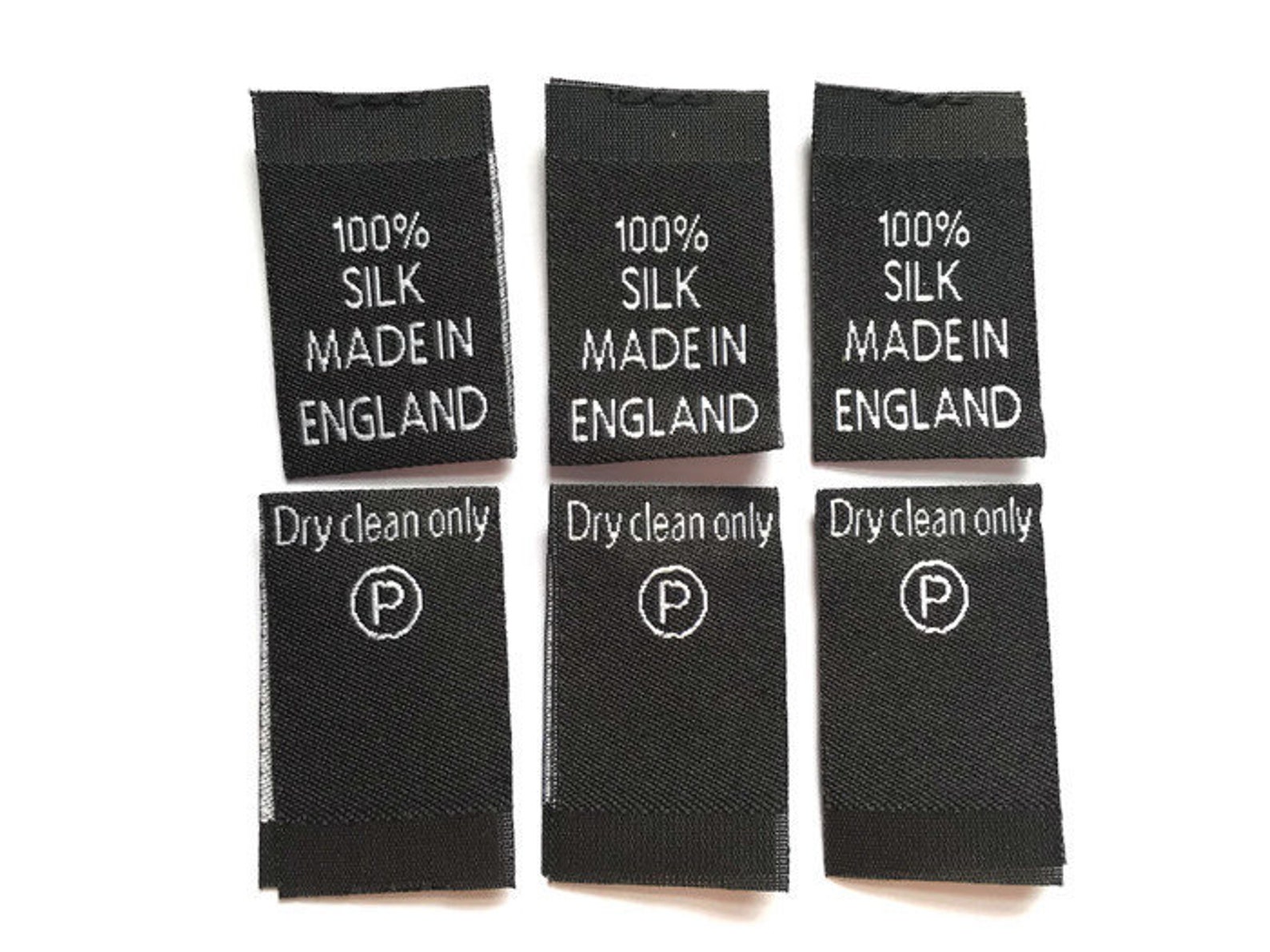 Black 100% Silk Made in England Care Labels With Wash Symbols | Etsy