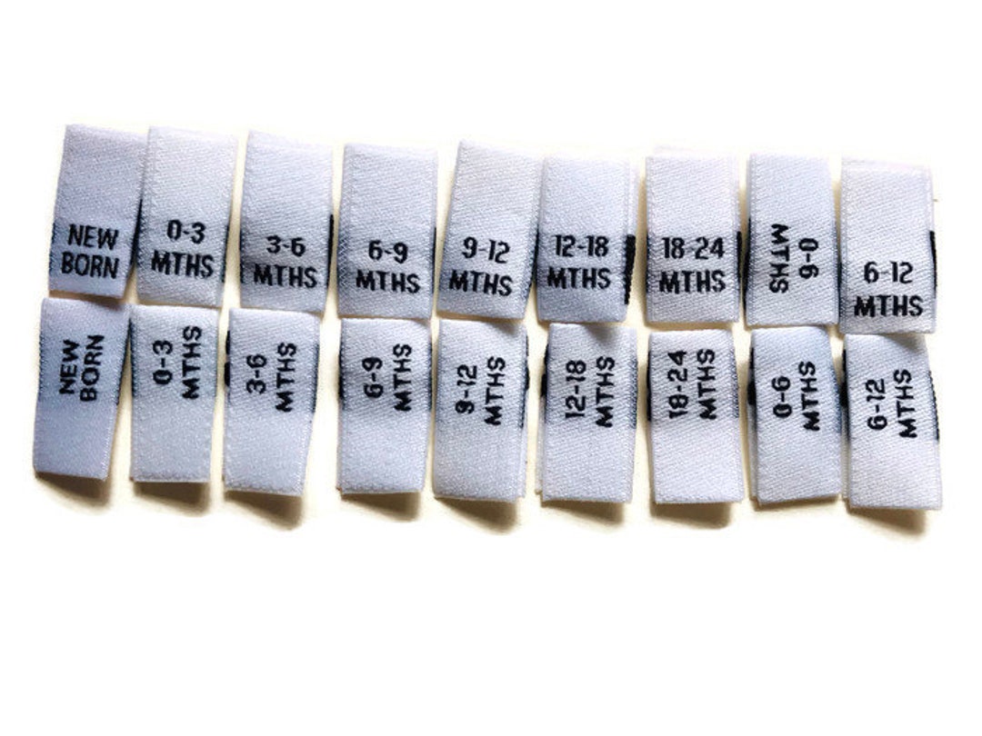 Baby WHITE Woven Size Pips Labels New Born 0-3 3-6 6-9 9-12 12-18 0-6 6 ...
