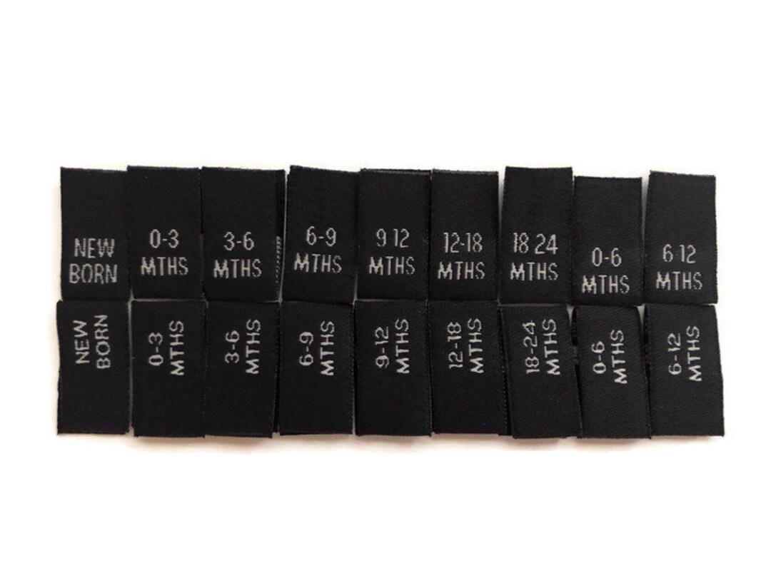 Baby BLACK Woven Size Pips Labels New Born 0-3 3-6 6-9 9-12 - Etsy